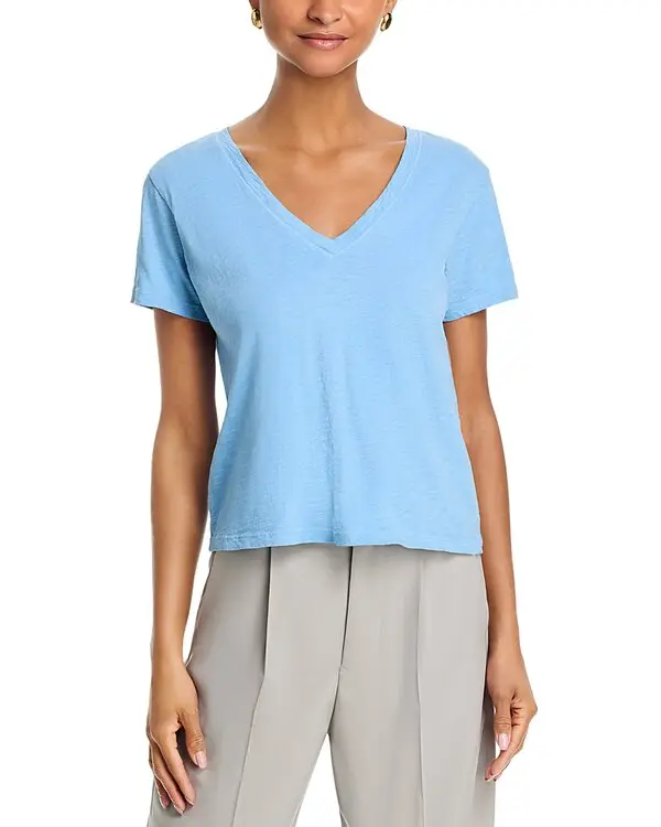 Velvet By Graham & Spencer Elisha V-neck Short Sleeve Top - Pacific Blue
