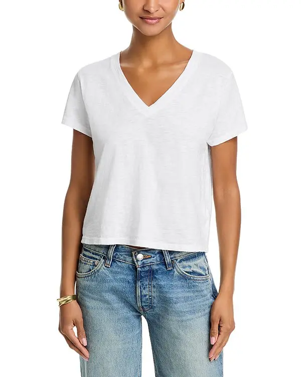 Velvet By Graham & Spencer Elisha V-neck Short Sleeve Top - White
