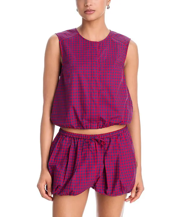 Simkhai Sleeveless Button Down Top - Scarlet Midnight Gingham