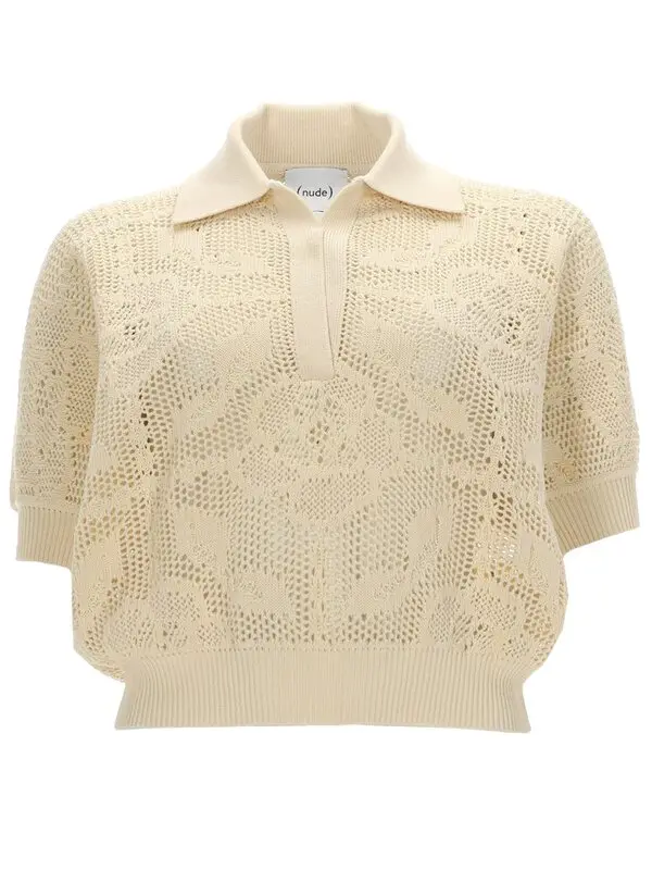 NUDE Polo Shirt In Crochet Knit - Ivory