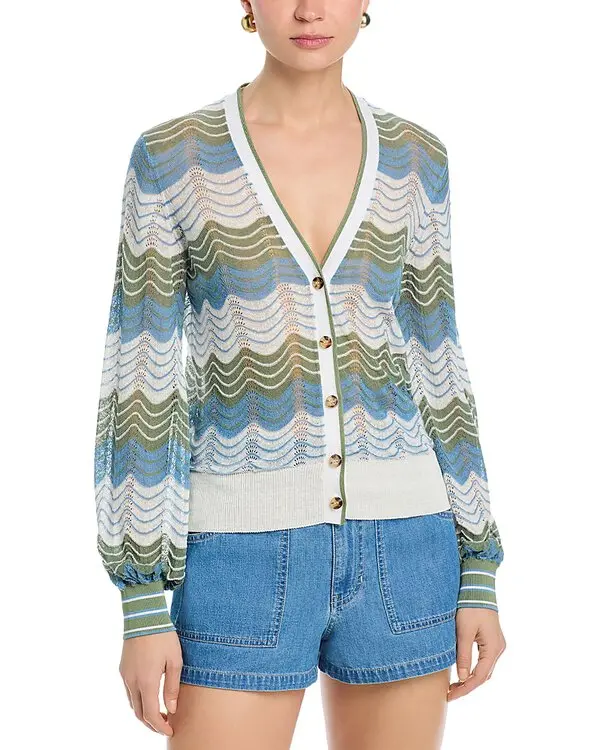 Veronica Beard Laurinor Cardigan Sweater - Dove/sage/blue River