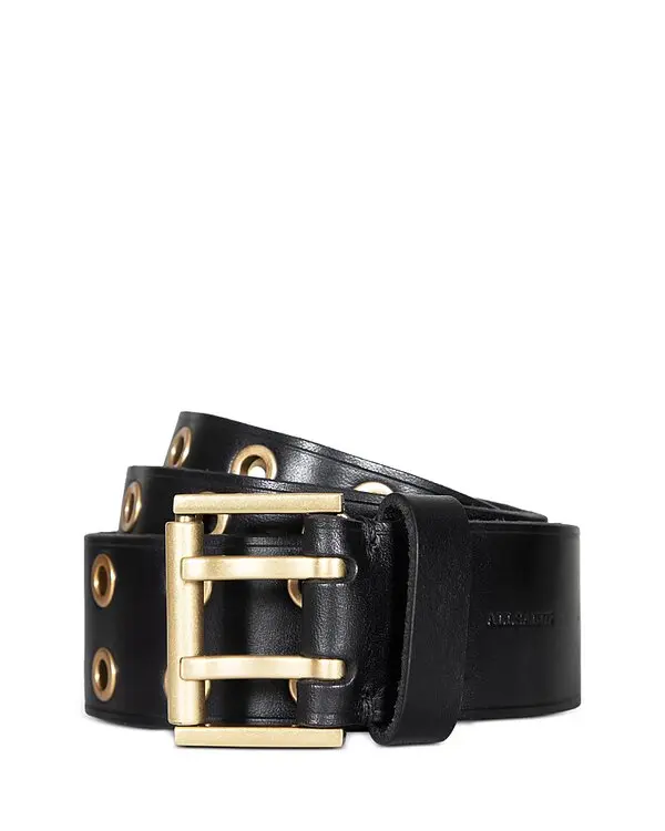 ALLSAINTS Flat Eyelets Leather Belt - Black