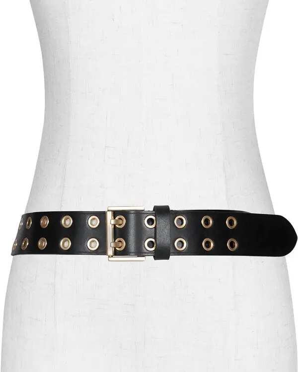 ALLSAINTS Flat Eyelets Leather Belt - Black
