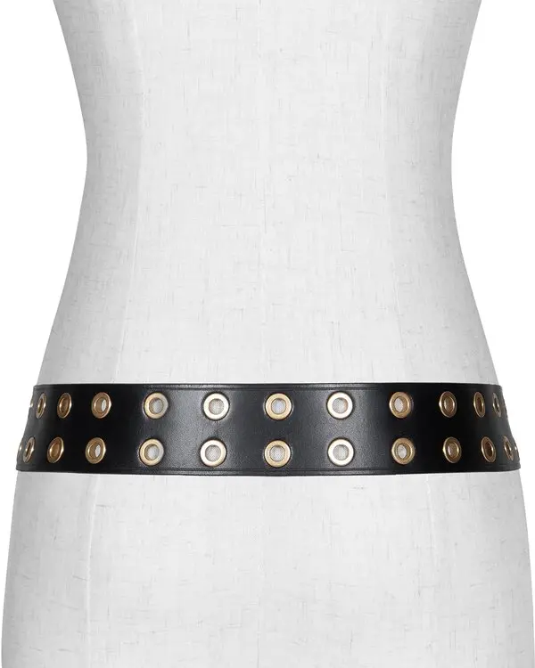 ALLSAINTS Flat Eyelets Leather Belt - Black