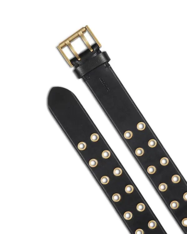 ALLSAINTS Flat Eyelets Leather Belt - Black