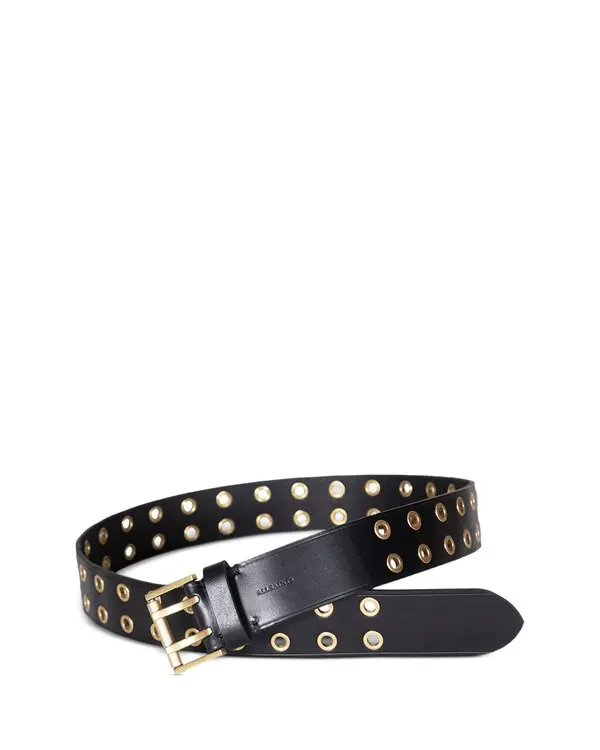 ALLSAINTS Flat Eyelets Leather Belt - Black
