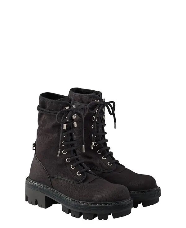 Prada Canvas Lace-up Ankle Boots - Black