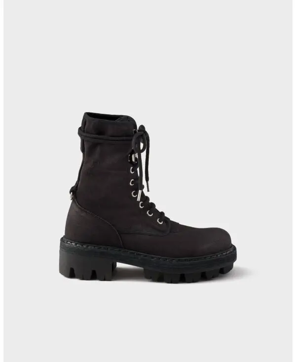 Prada Canvas Lace-up Ankle Boots - Black