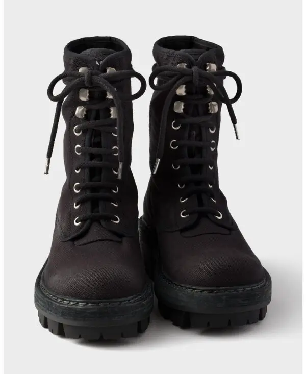 Prada Canvas Lace-up Ankle Boots - Black