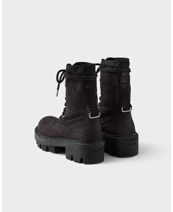 Prada Canvas Lace-up Ankle Boots - Black