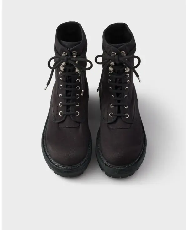 Prada Canvas Lace-up Ankle Boots - Black