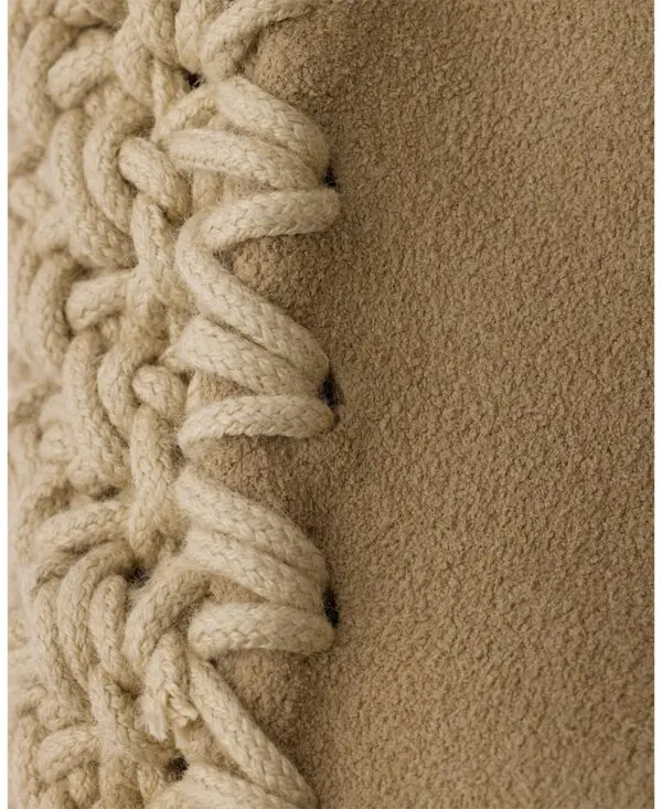 Prada Large Suede And Crochet Tote - Neutral
