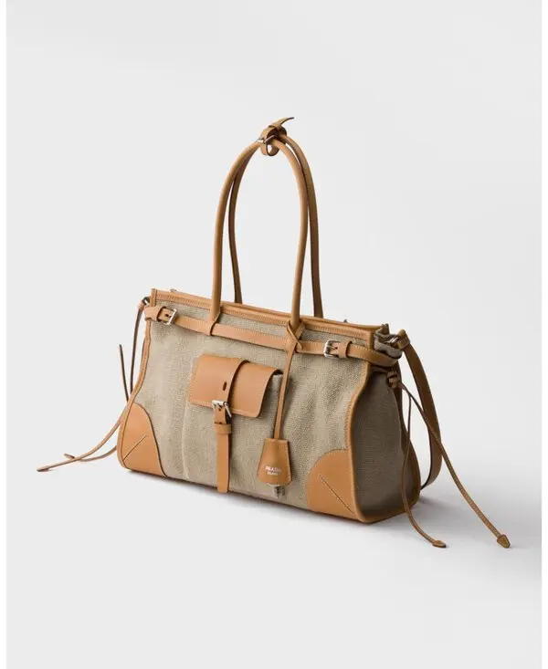 Prada Linen And Leather Tote Bag