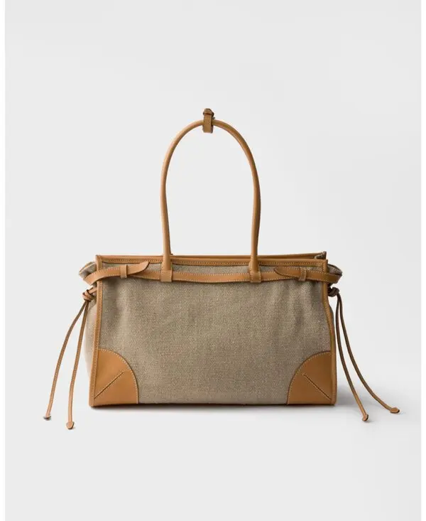 Prada Linen And Leather Tote Bag