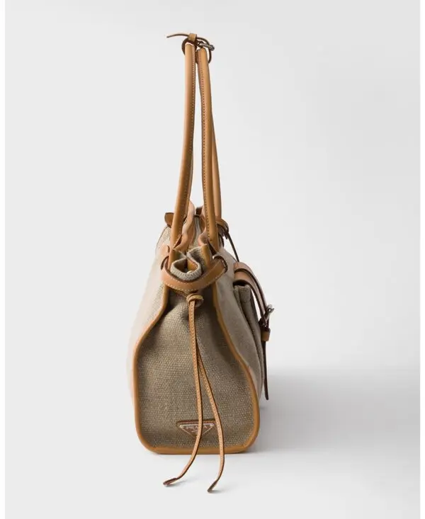 Prada Linen And Leather Tote Bag