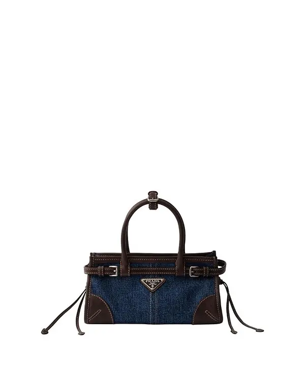 Prada Small Denim And Leather Handbag - Blue