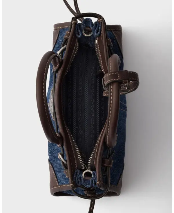 Prada Small Denim And Leather Handbag - Blue