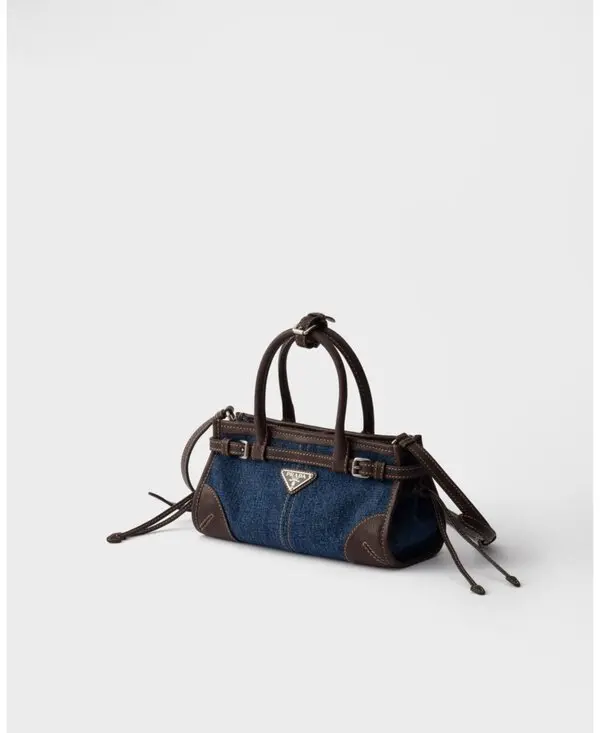Prada Small Denim And Leather Handbag - Blue