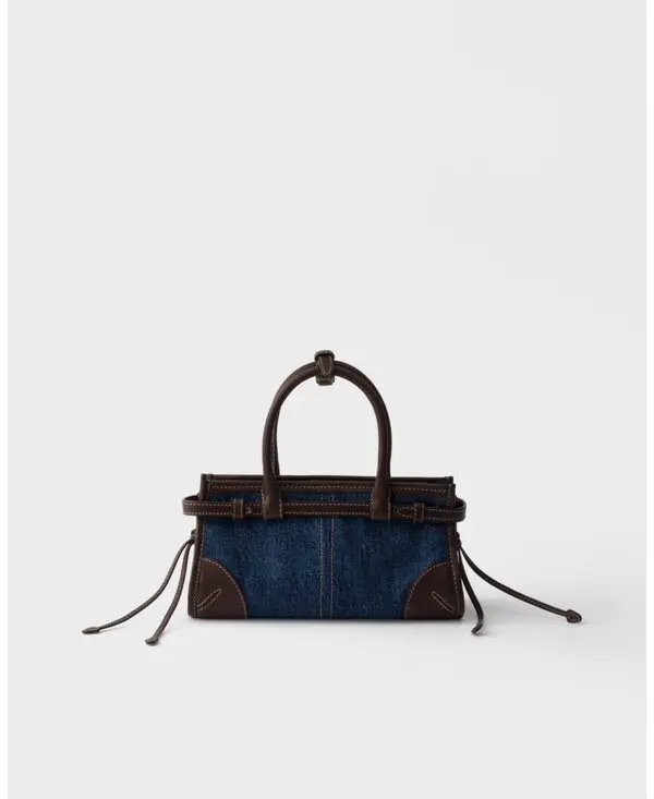 Prada Small Denim And Leather Handbag - Blue