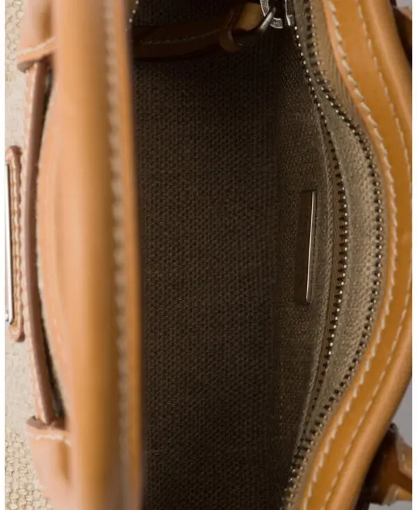 Prada Small Linen And Leather Handbag - Neutral