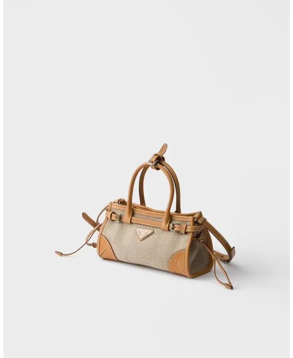 Prada Small Linen And Leather Handbag - Neutral