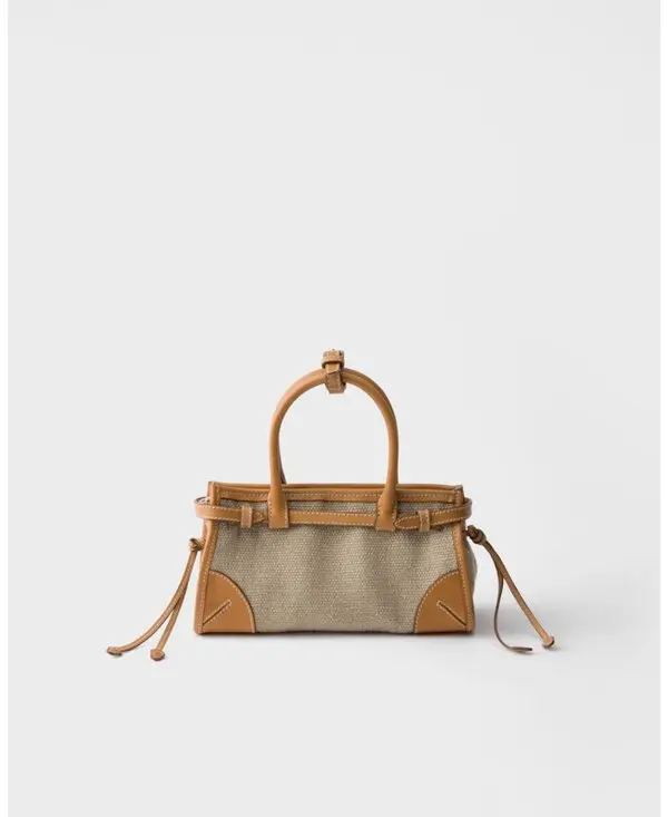 Prada Small Linen And Leather Handbag - Neutral