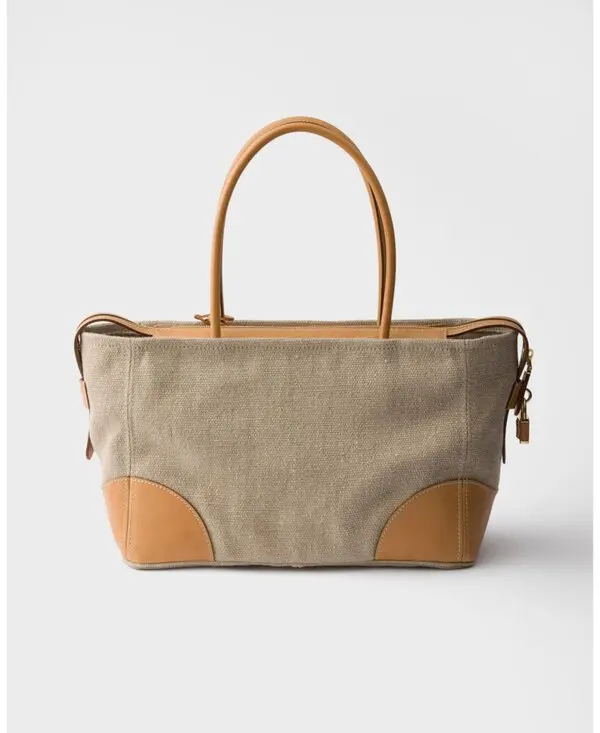 Prada Linen And Leather Tote Bag - Neutral