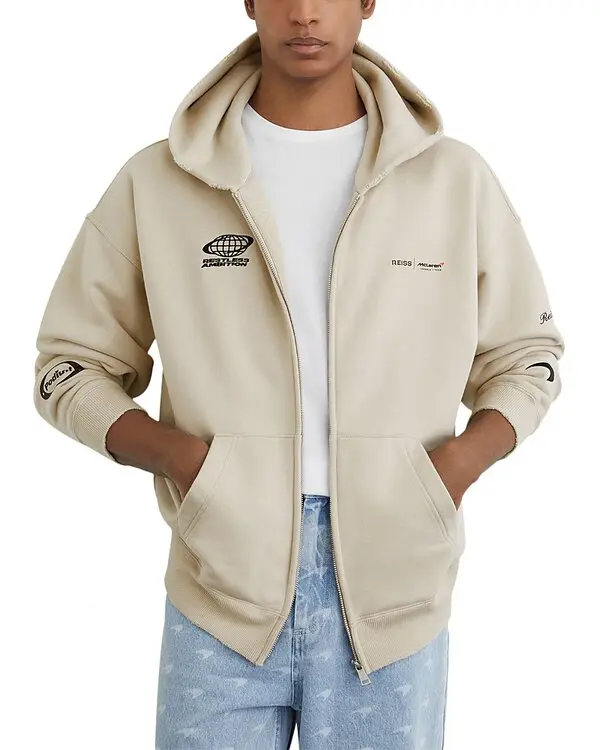 REISS Motorsport Zip Through Logo Sweatshirt - Stone