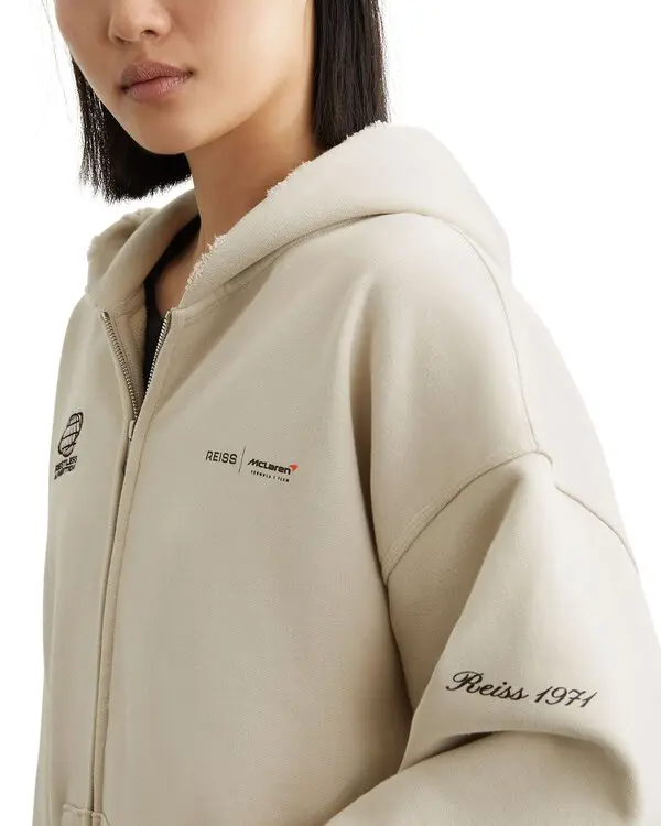 REISS Motorsport Zip Through Logo Sweatshirt - Stone