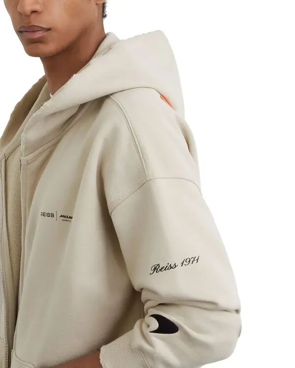 REISS Motorsport Zip Through Logo Sweatshirt - Stone