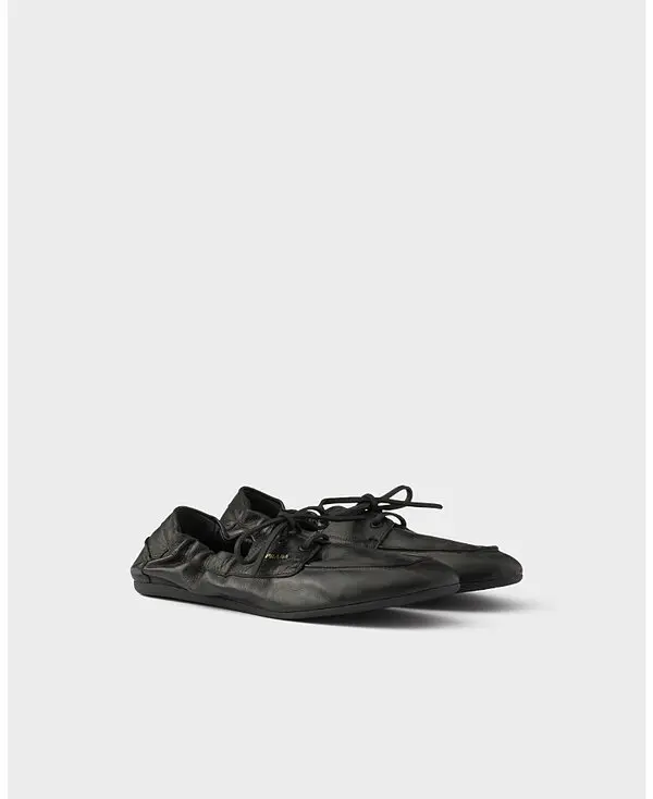 Prada Shuffle Antiqued Leather Boat Shoes - Black