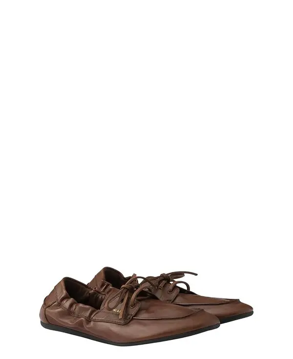 Prada Shuffle Antiqued Leather Boat Shoes - Brown