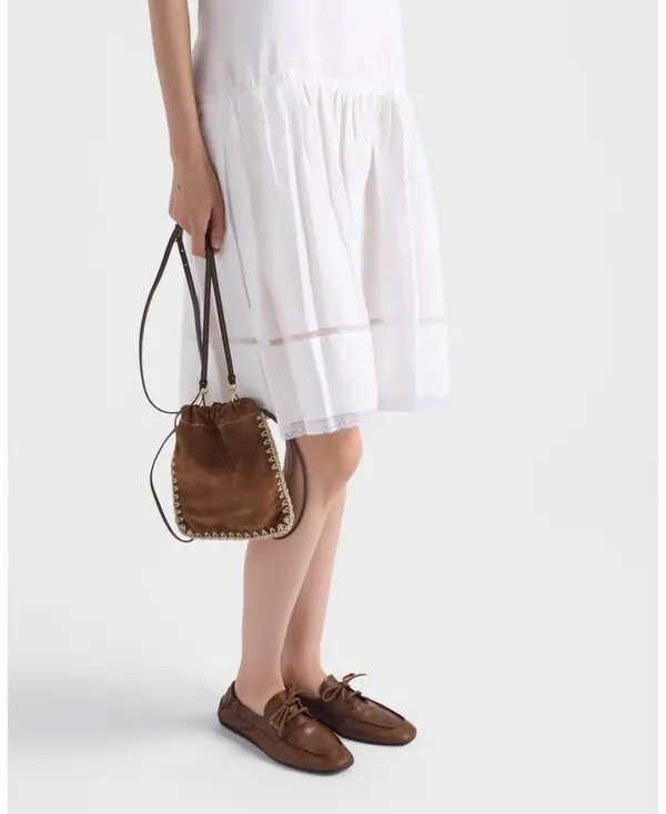 Prada Shuffle Antiqued Leather Boat Shoes - Brown