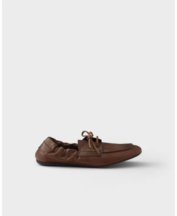 Prada Shuffle Antiqued Leather Boat Shoes - Brown
