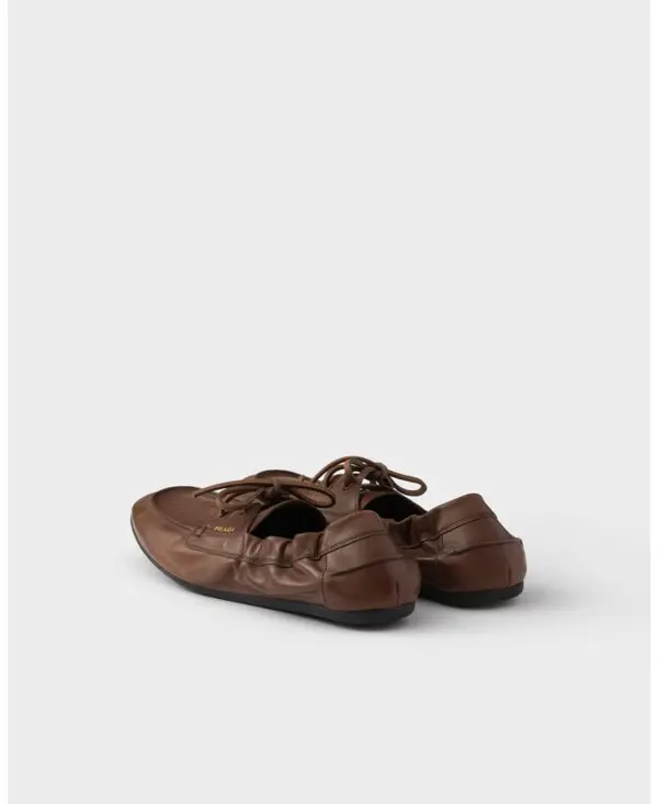 Prada Shuffle Antiqued Leather Boat Shoes - Brown