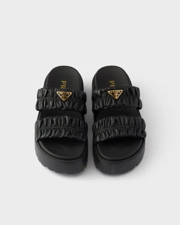 Prada Matelasse Nappa Leather Flatform Slides - Black