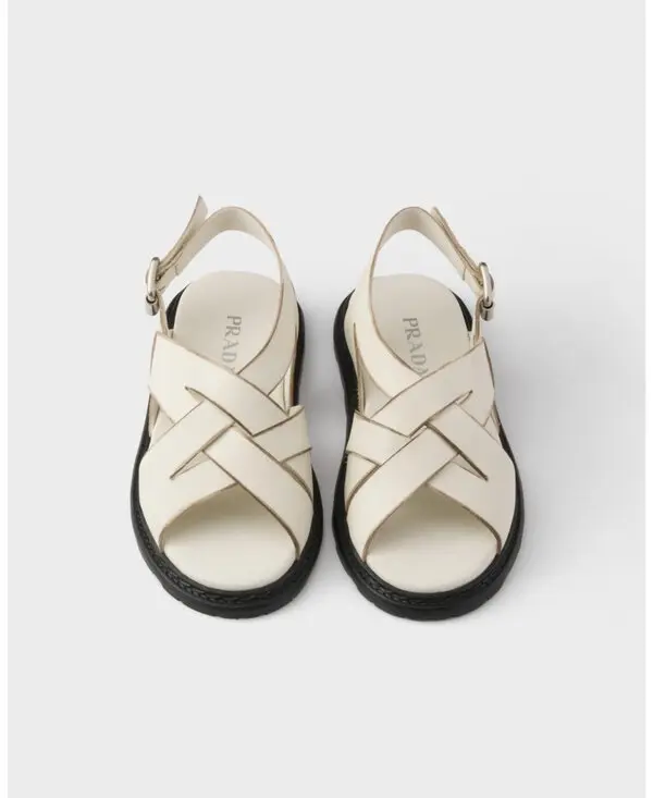 Prada Antiqued Leather Sandals - Neutral