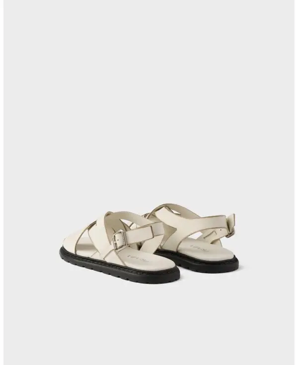 Prada Antiqued Leather Sandals - Neutral