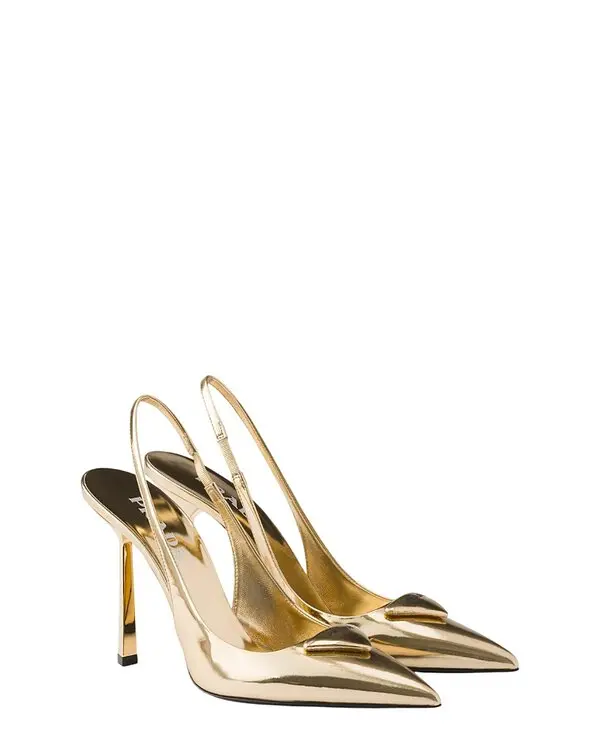 Prada Metallic Leather Slingback Pumps - Gold/silver