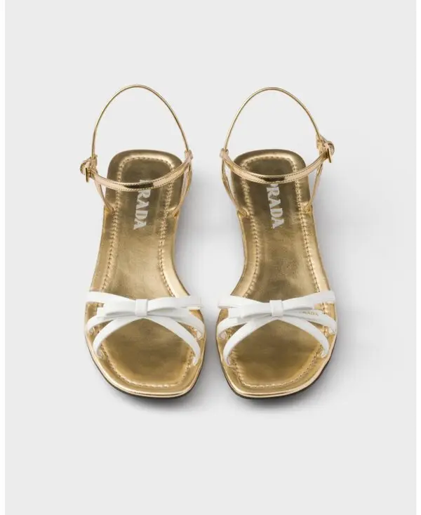 Prada Flat Patent And Metallic Leather Sandals - White