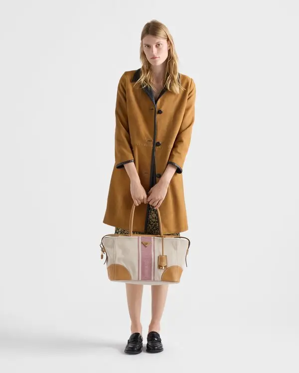 Prada Large Canvas And Leather Shopper - Neutral