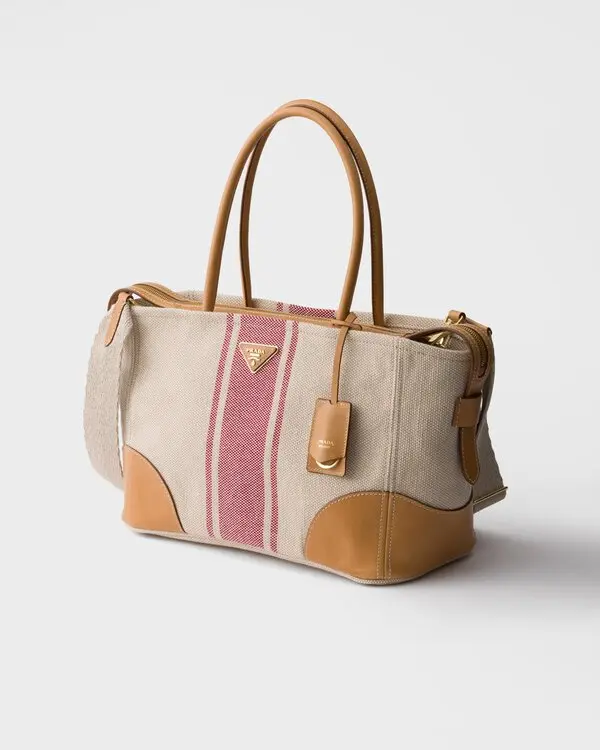 Prada Large Canvas And Leather Shopper - Neutral