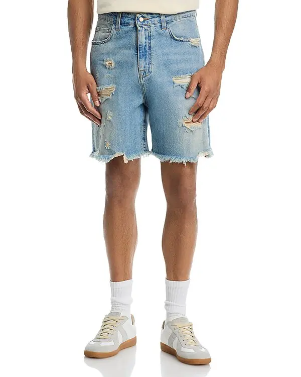 BARROW Slim Fit 6.5" Frayed Denim Shorts - Blue Denim