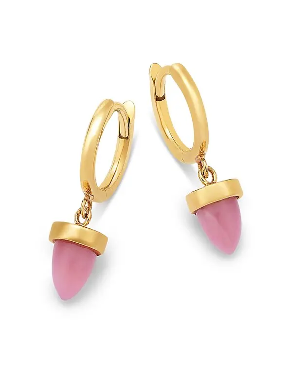 Zoe Chicco 14k Yellow New Stone Age Pink Opal Bullet Dangle Hoop Earrings - Gold