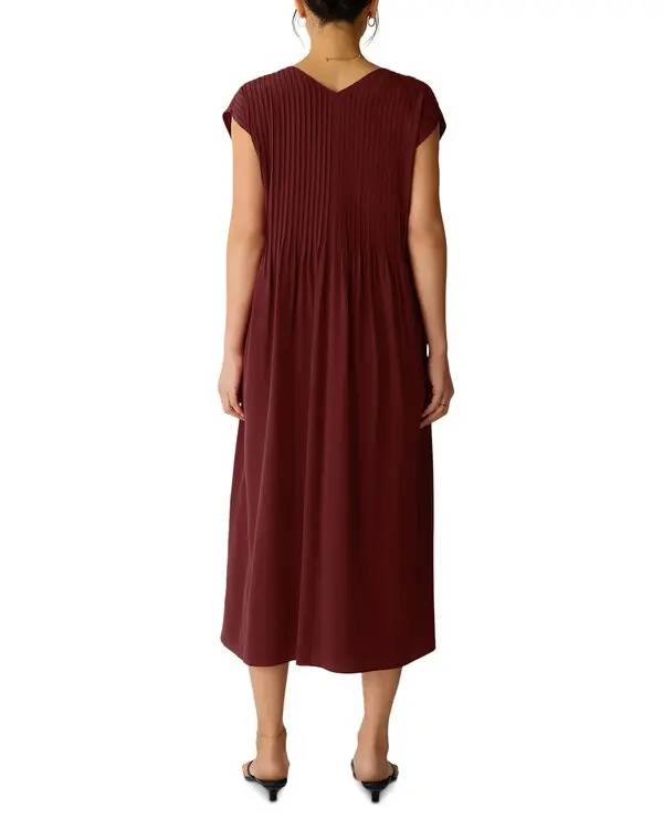 Eileen Fisher Silk Crepe De Chine V-neck Midi Dress