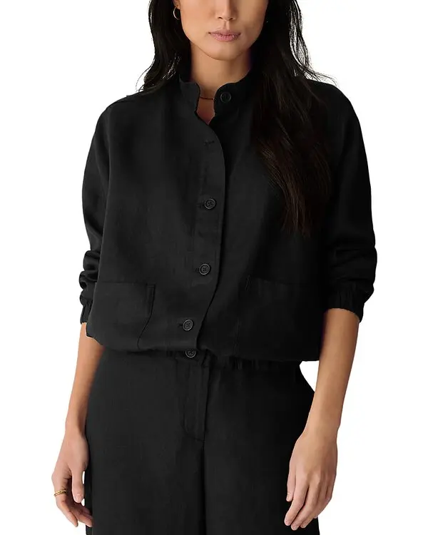 Eileen Fisher Stand Collar Linen Jacket - Black
