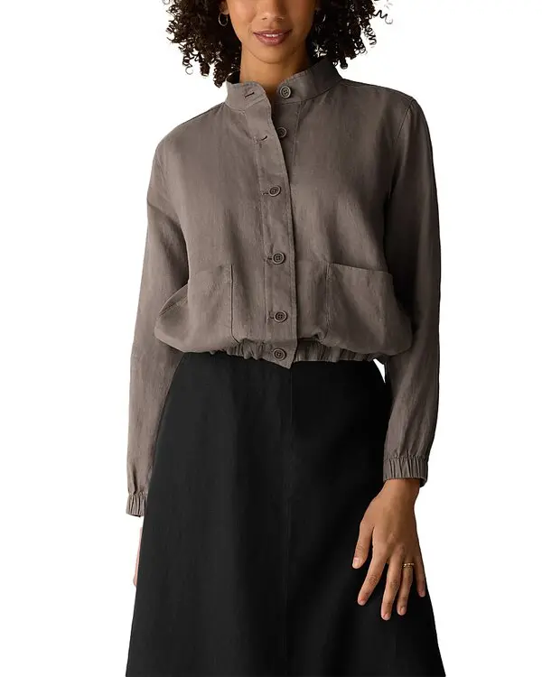 Eileen Fisher Stand Collar Linen Jacket - Walnut