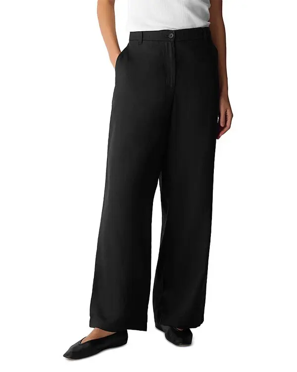 Eileen Fisher High-rise Wide-leg Linen Pants - Black
