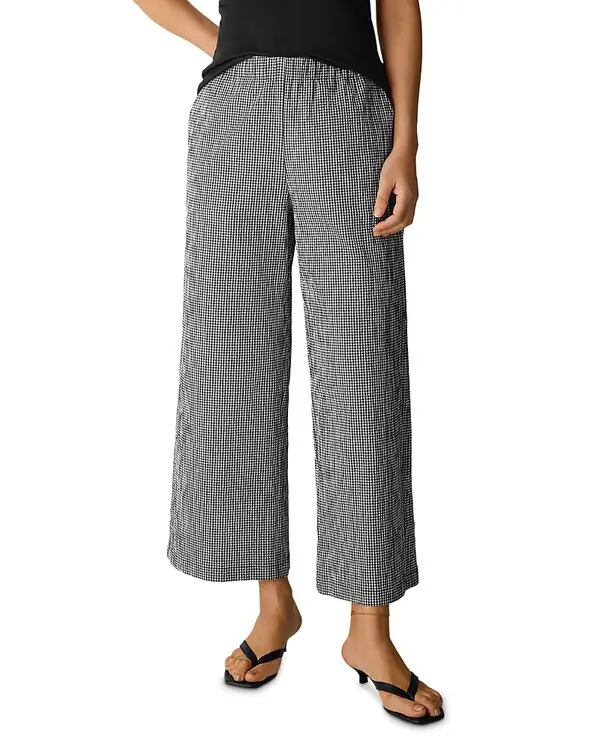 Eileen Fisher Check Print Wide Leg Ankle Pants - Black/white