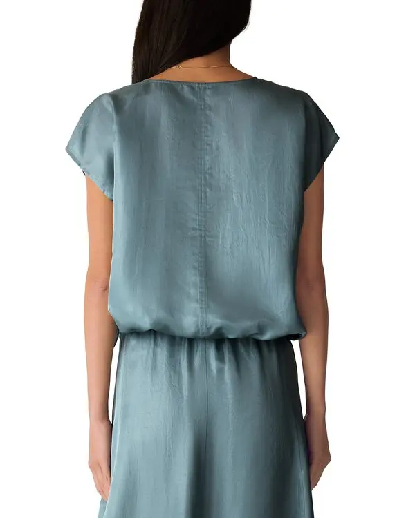 Eileen Fisher Lightweight Satin Shimmer Split Neck Square Top
